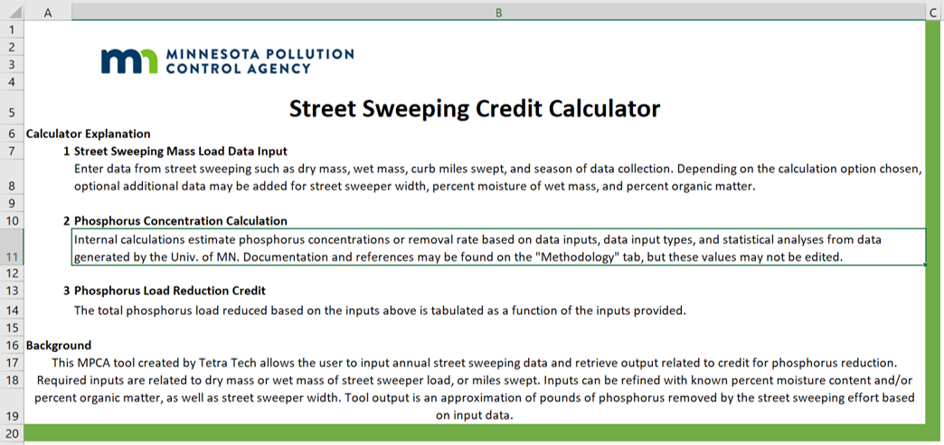 Street Sweeping Phosphorus Credit Calculator: User Guide | Minnesota ...